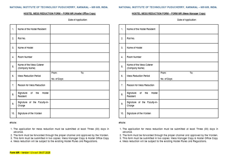 Hostel Mess Reduction Form MR | PDF | Chess Theory | Chess