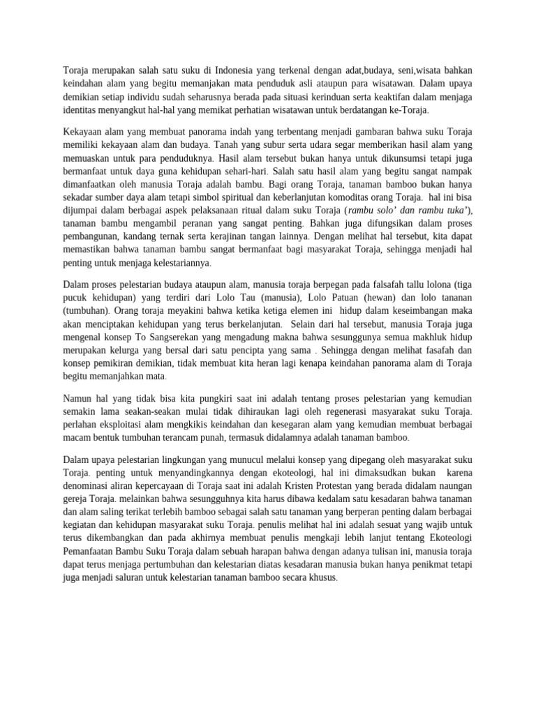 Pelestarian Bambu dalam Budaya Toraja | PDF