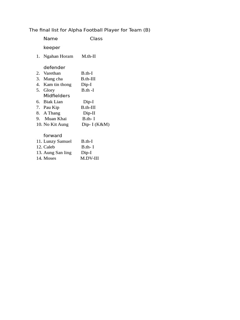 Alpha Football Player For Team | PDF