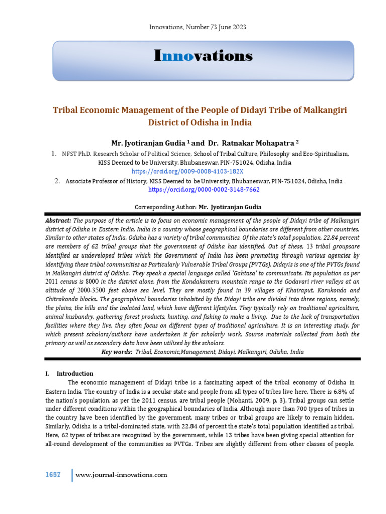 Tribal Economic Management of The People of Didayi Tribe of Malkangiri | PDF | Agriculture