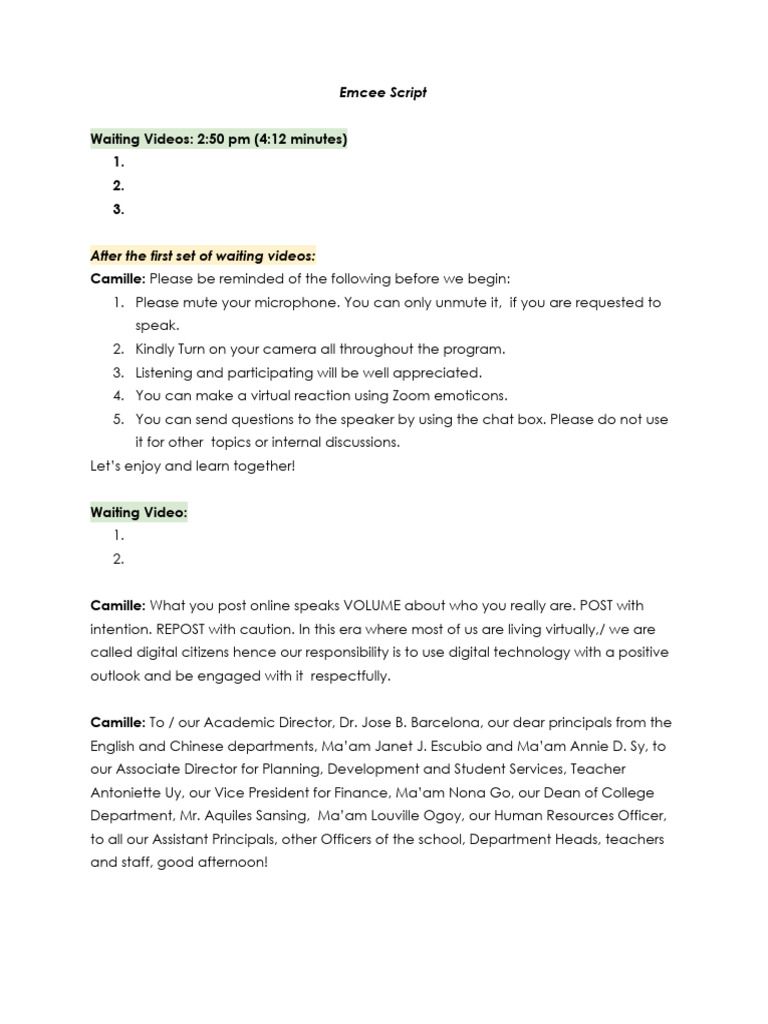 Emcee Script Digital Citizenship | PDF