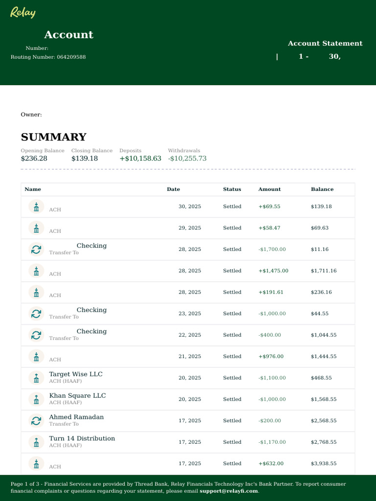 Bobby Greene Relay Card Statement | PDF | Financial Services | Banking