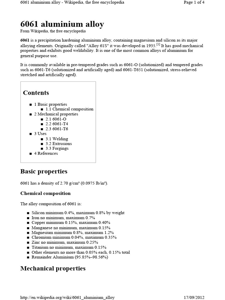 6061 Al. Alloy | PDF | Industrial Processes | Chemical Elements