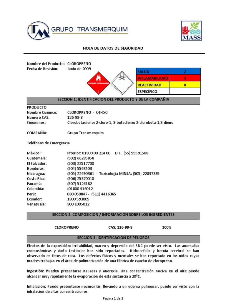 CLOROPRENO | PDF | Combustión | Agua