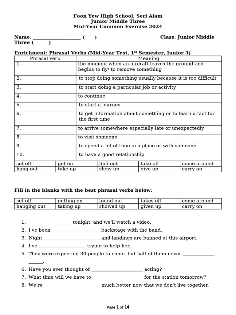 Junior Middle Three English Exercises | PDF