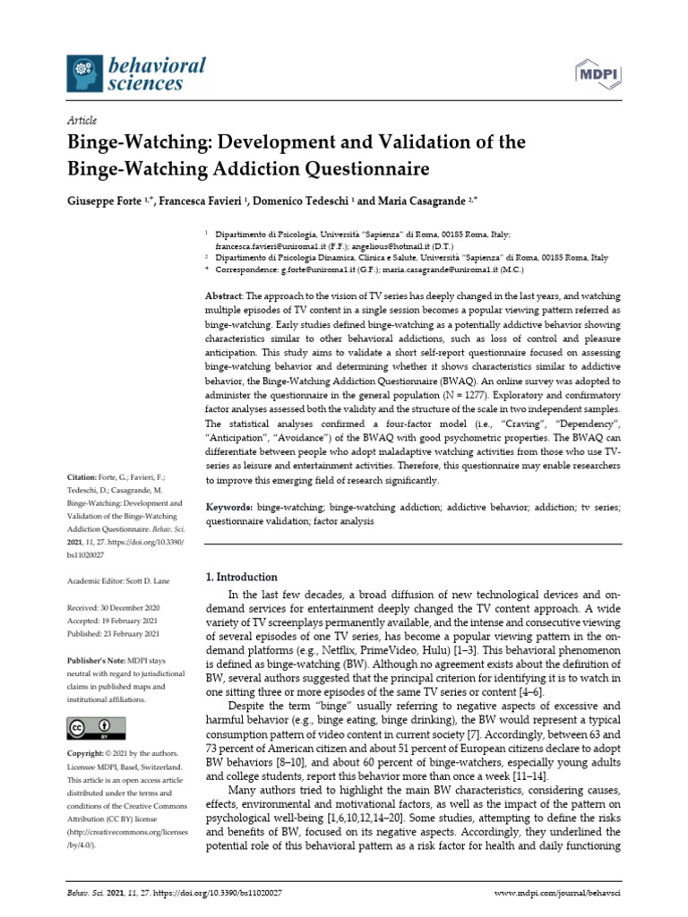 Binge-Watching Development and Validation of The B | PDF | Psychology ...