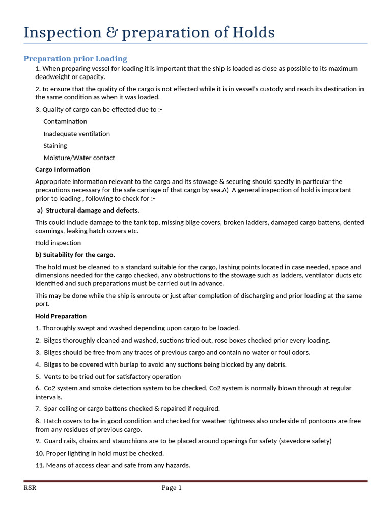 Vessel Hold Inspection and Preparation Guide | PDF | Cargo | Ships