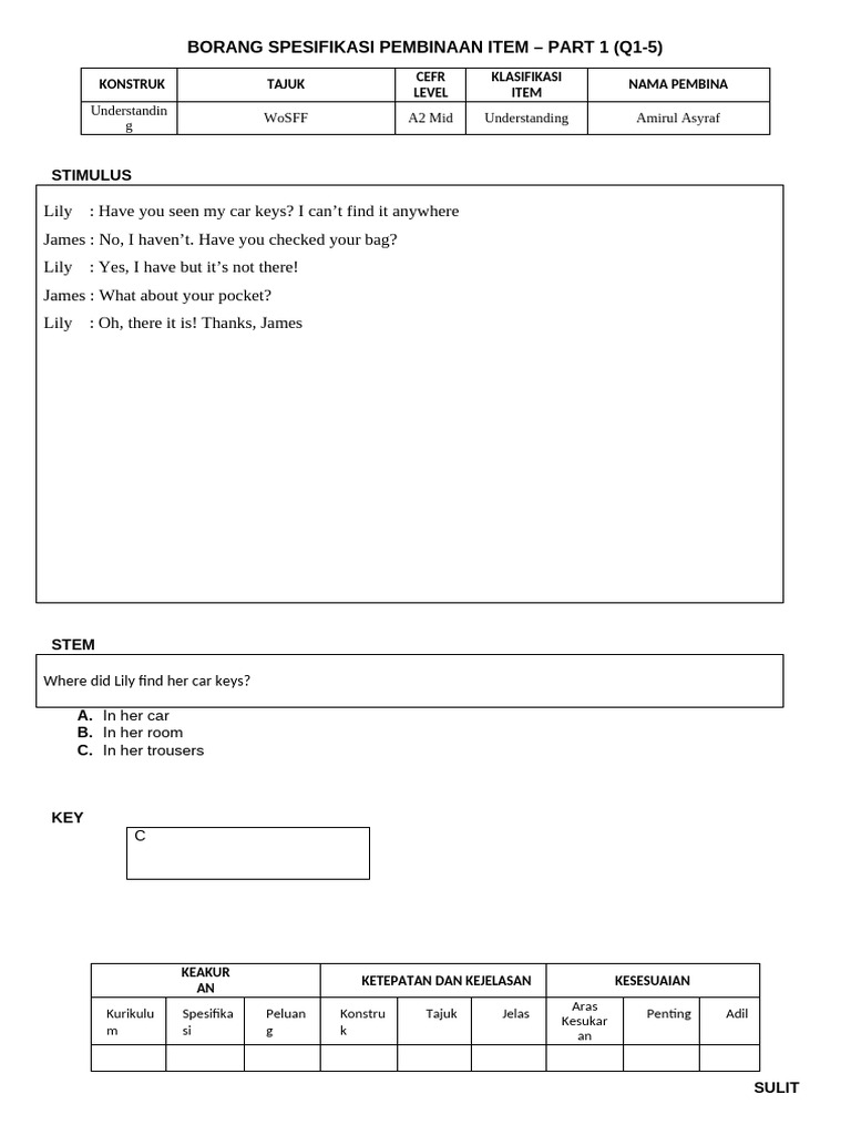 Borang Spesifikasi Pembinaan Item - Part 1 (Q1-5) : Stimulus | PDF