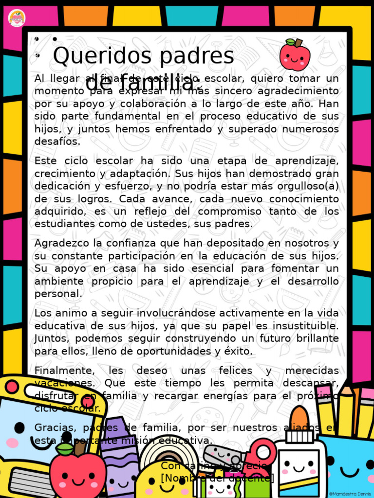 Carta A Padres De Familia Pdf