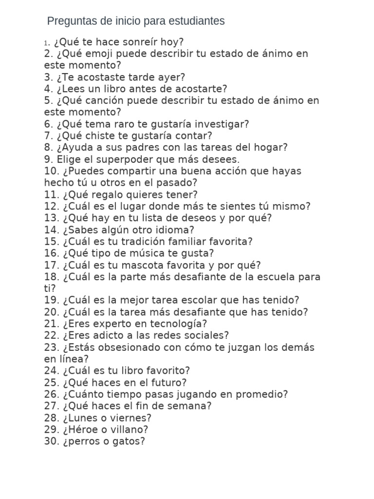 Preguntas para iniciar conversaciones estudiantiles | PDF