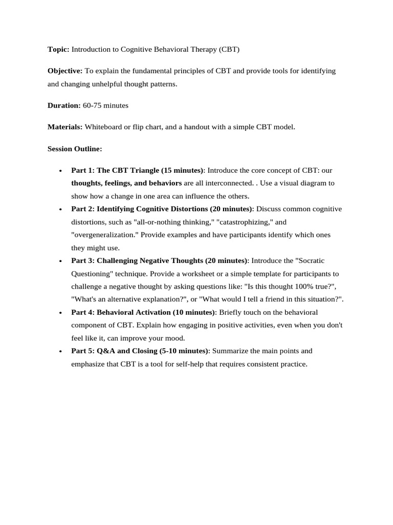 Session On Introduction To CBT | PDF