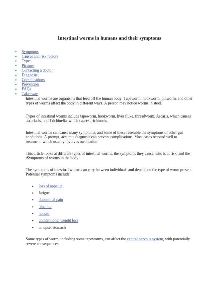 Intestinal Worms in Humans and Their Symptoms | PDF | Parasitism ...
