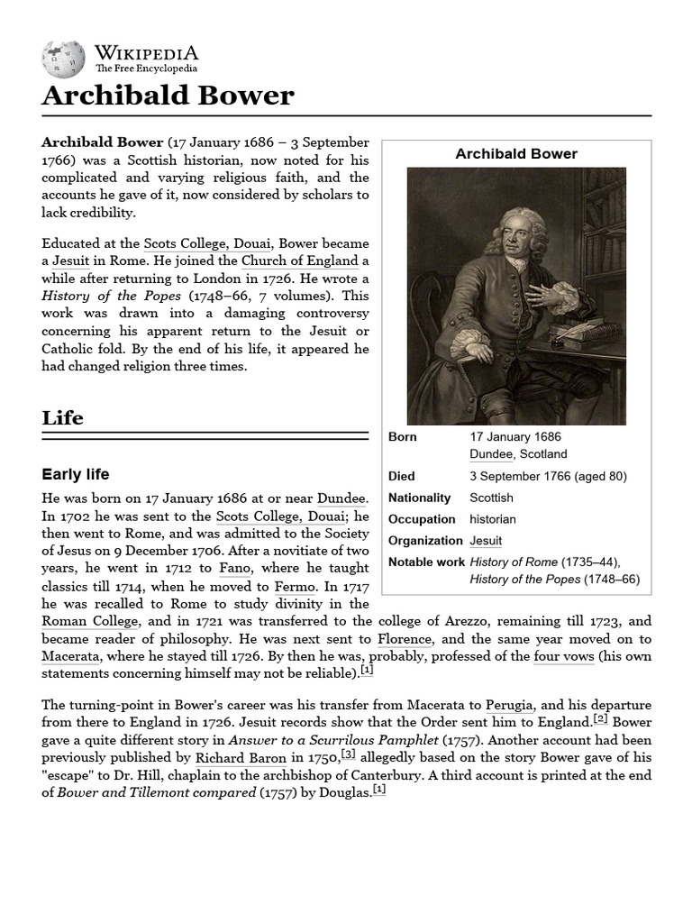Archibald Bower: Scottish Historian | PDF