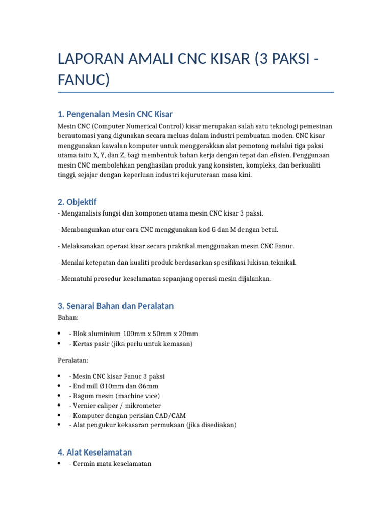 Laporan Diploma Amali CNC Kisar Teknikal | PDF