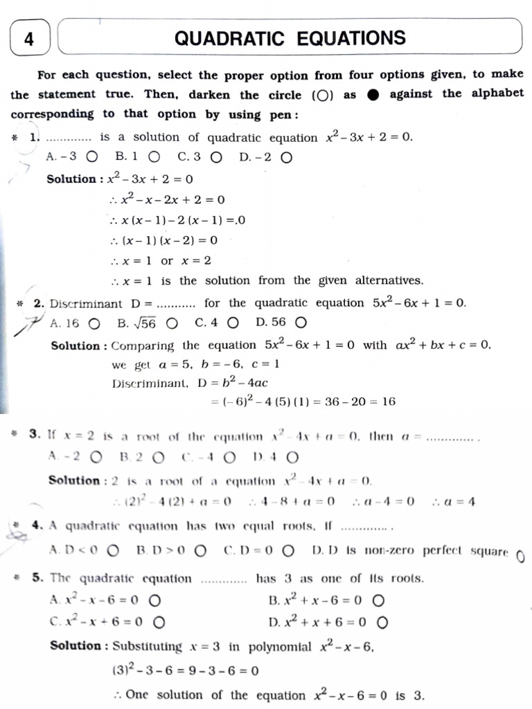 Class 10th Quadratic Equation | PDF | Quadratic Equation | Equations