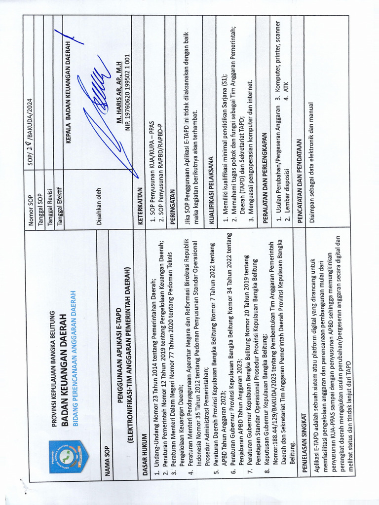 28. SOP Penggunaan Aplikasi E-TAPD | PDF