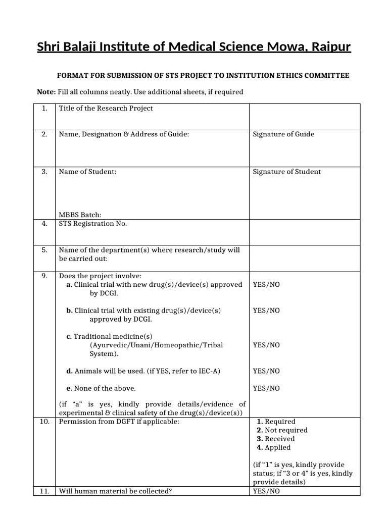 STS Project Submission Format Guide | PDF | Medicine | Clinical Trial