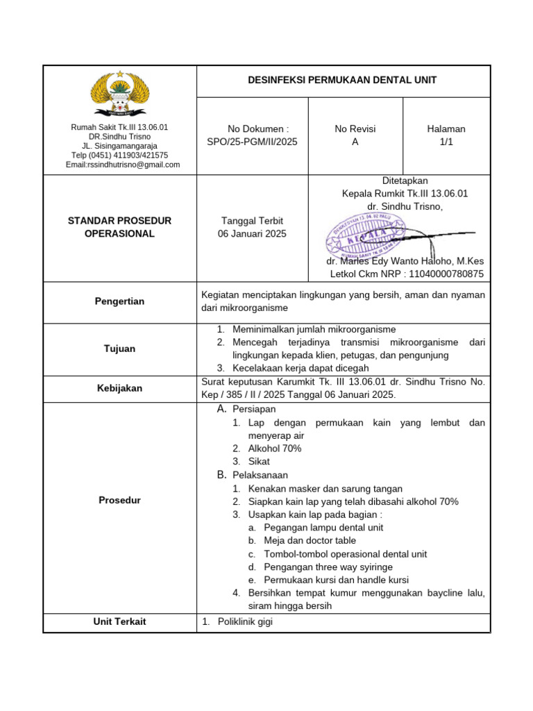 Prosedur Desinfeksi Dental Unit | PDF