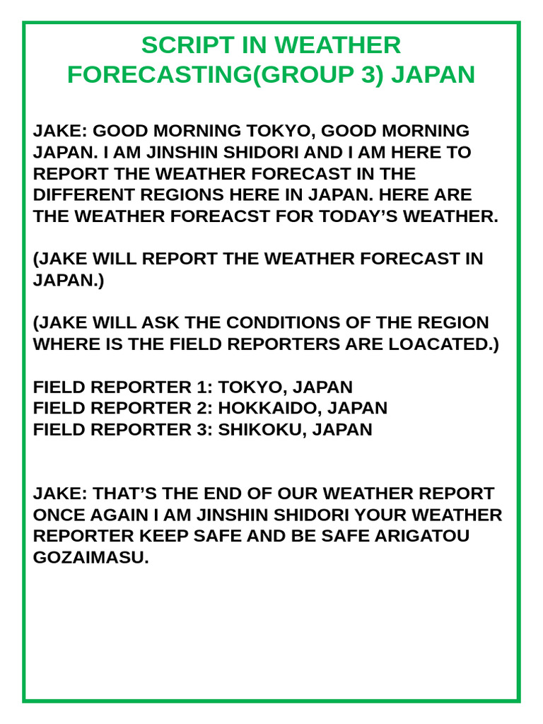 Script in Weather Forecasting Grade 7 Envi Sci | PDF