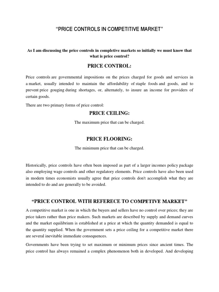 Price Controls in Competitive Markets | PDF | Price Controls | Perfect ...