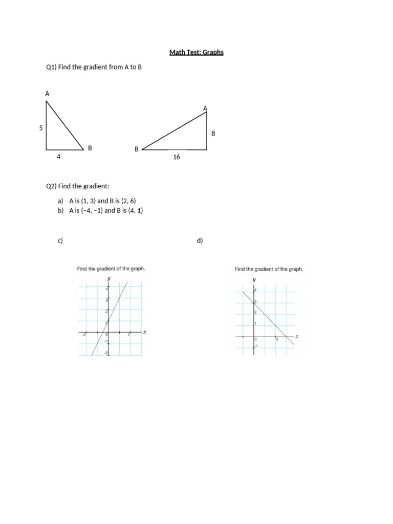 Math Test on Graphs and Gradients | PDF | Slope | Pound (Mass)