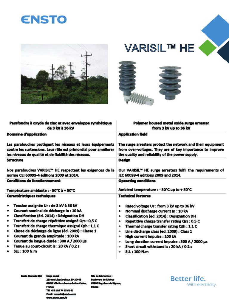 Parafoudres VARISIL™ HE de 3 à 36 kV | PDF | Électricité | Ingénierie ...
