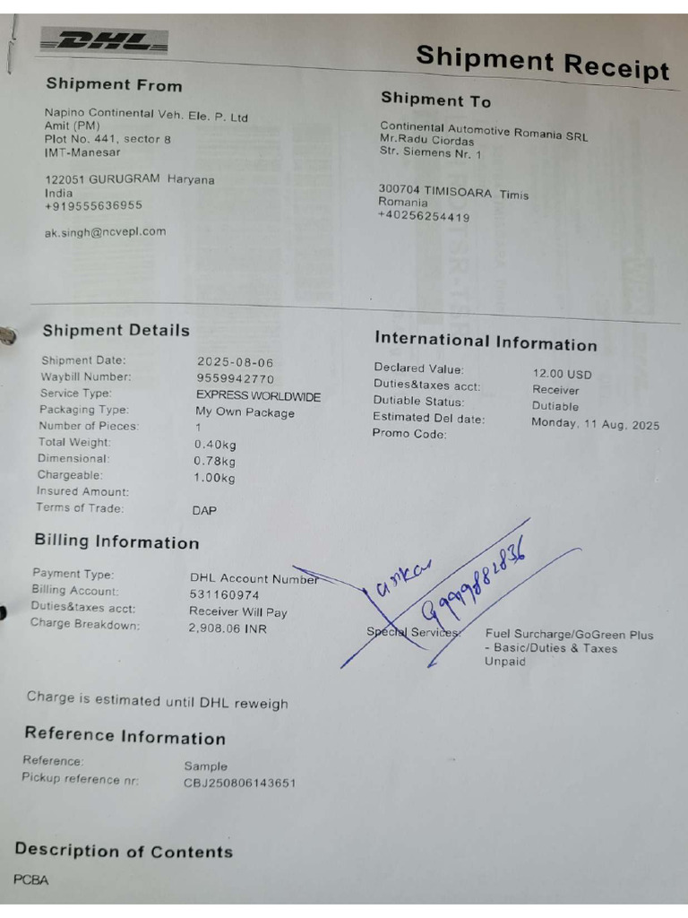 DHL Waybill 9559942770 Romania | PDF