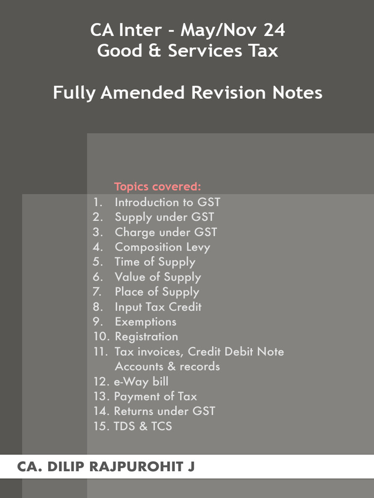CA Inter - GST Revision Notes - May 2024 Exam | PDF | Government ...