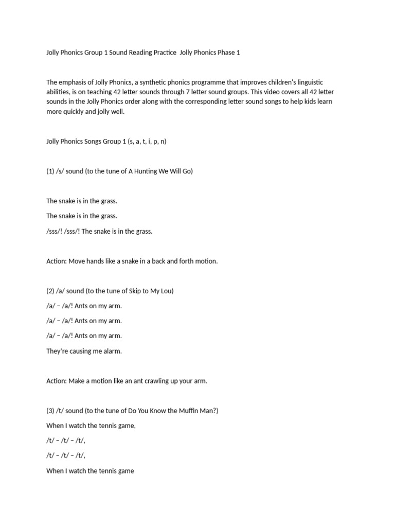 Jolly Phonics All Group Sound Reading Practice Jolly Phonics | PDF ...