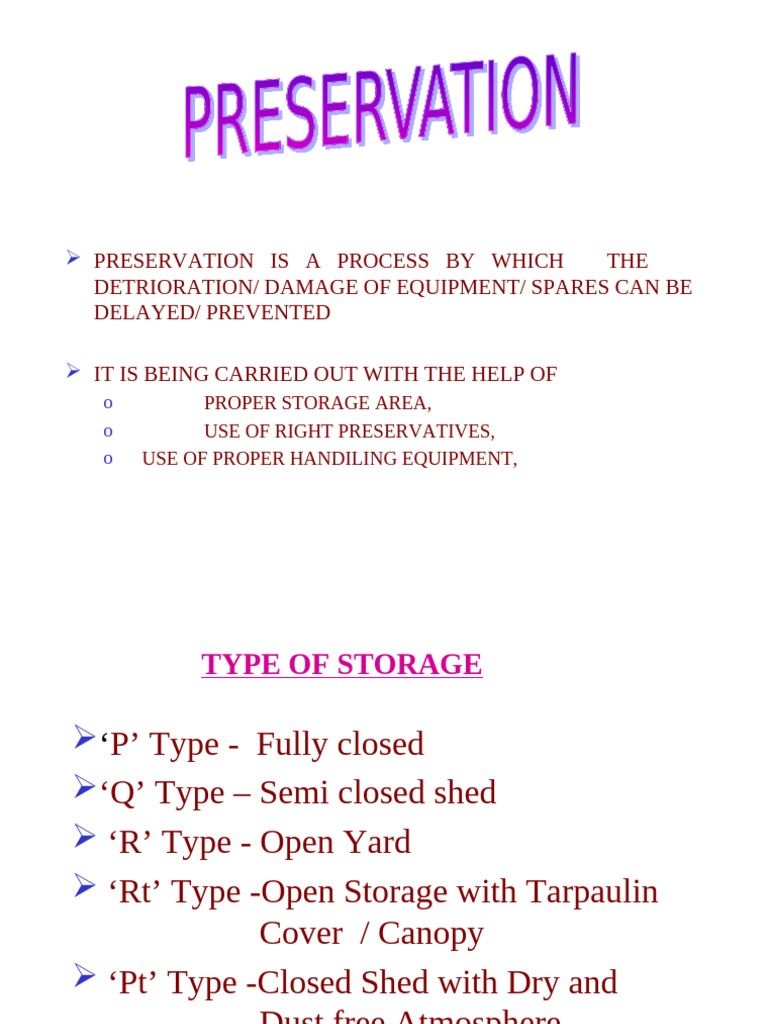 Equipment Preservation Methods Guide | PDF | Shed