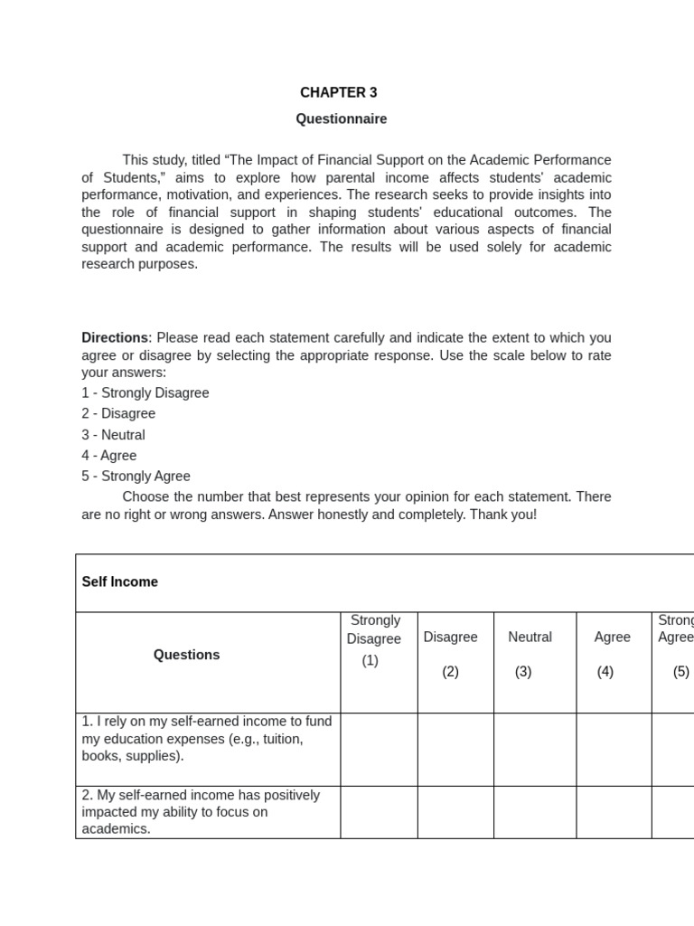 chapter-3-questionnaire-1 | PDF | Questionnaire | Income
