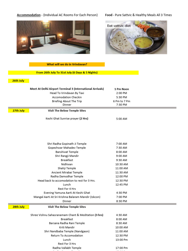 Vrindavan Travel Itinerary | PDF | Hindu Gods | Indian Religions