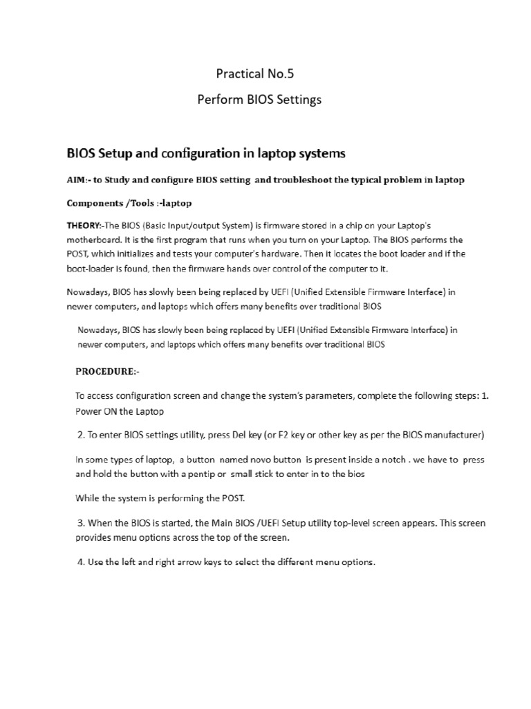 BIOS Settings Practical Guide | PDF