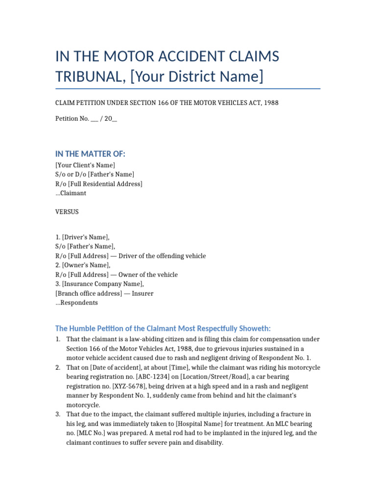 MACT Claim Petition Format Under Section 166 | PDF
