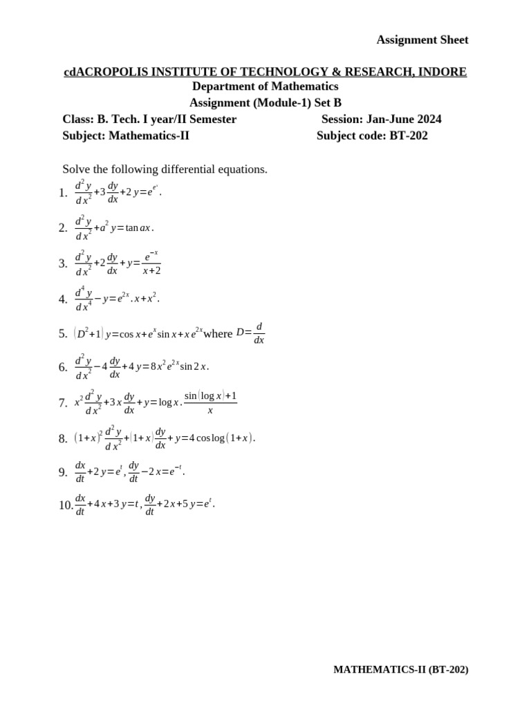 Assignment Sheet U-1 Set B | PDF