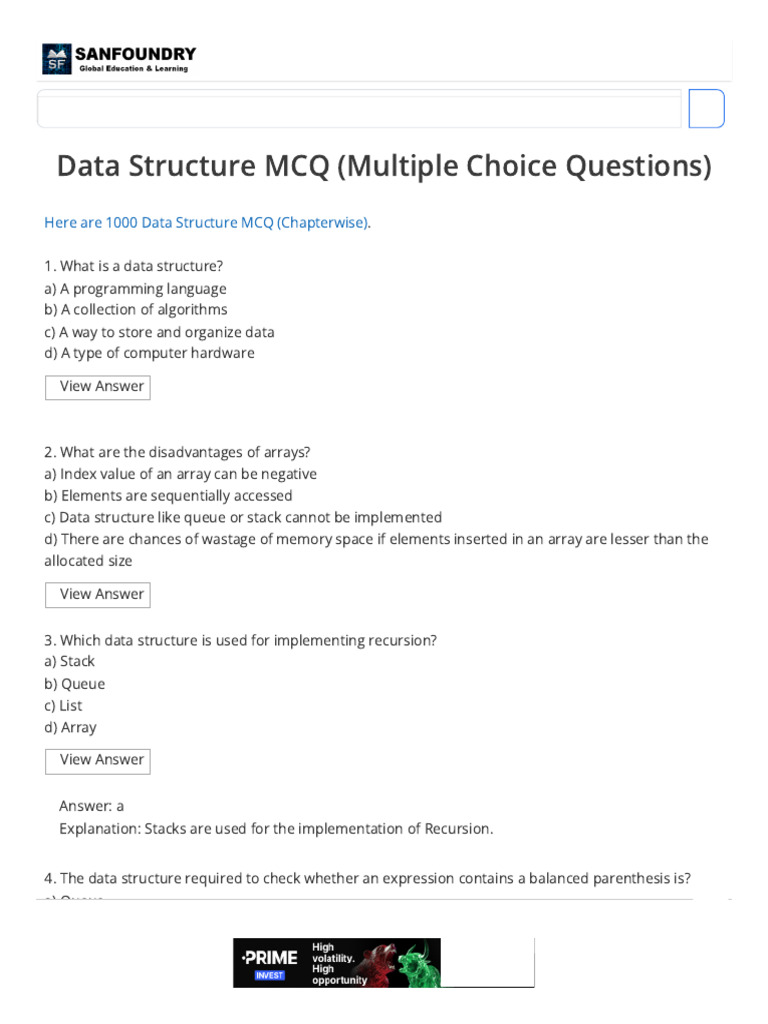 Data Structure MCQs for Java | PDF | Queue (Abstract Data Type ...
