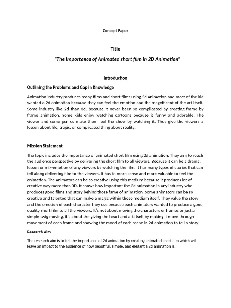 The Importance of Animated Short Film in 2D Animation Concept Paper | PDF