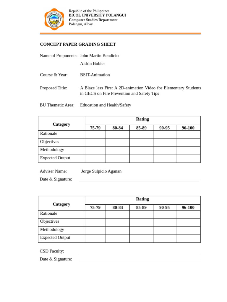 Concept Paper Grading Sheet Finish | PDF
