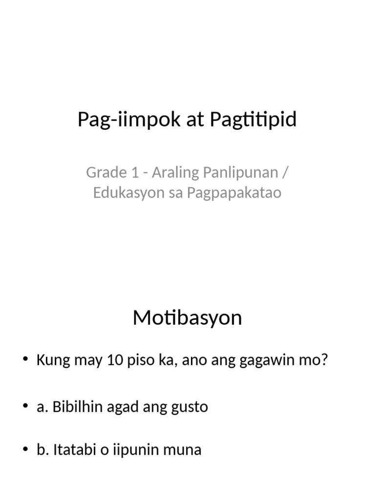 Pag Iimpok Pagtitipid Lesson | PDF