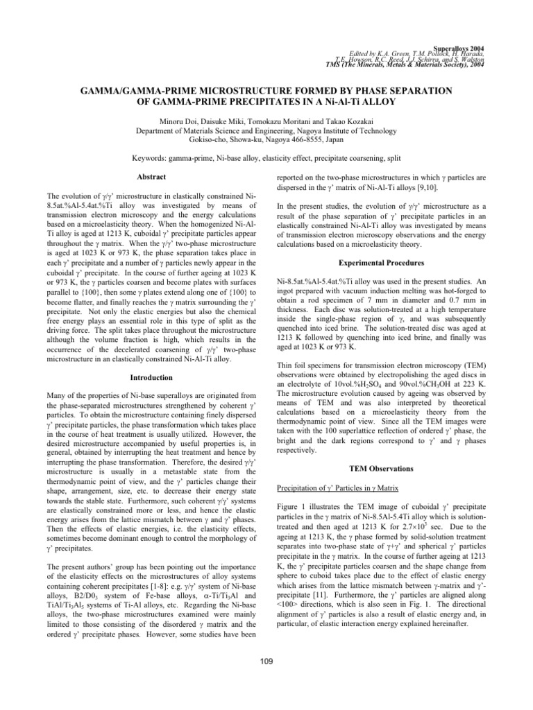 Gamma-Gamma-Prime Microstructure Formed by Phase | PDF | Physical ...