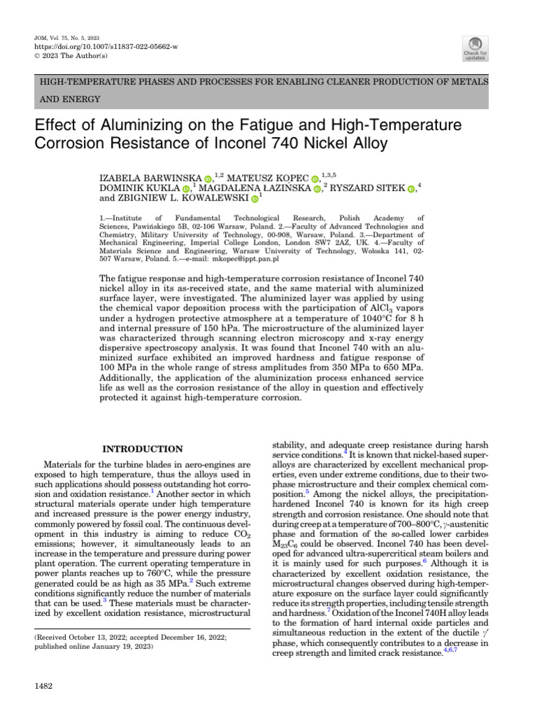 Effect of Aluminizing On The Fatigue and High-Temperature Corrosion ...