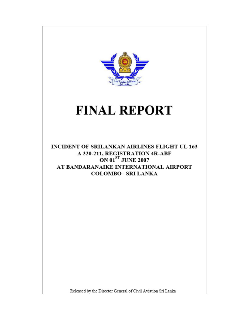 9 Final Report on Incident of Srilankan Airlines 4r Abf Ul (فنی) | PDF ...
