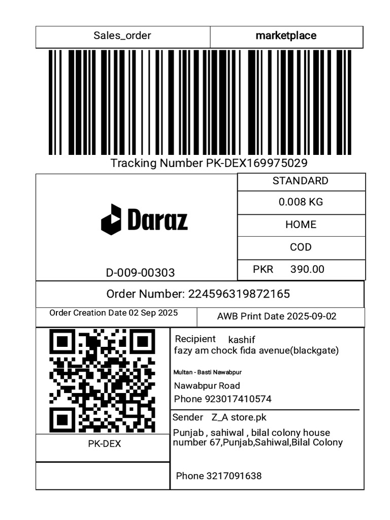 Tracking Number PK-DEX169975029: Sales - Order Marketplace | PDF