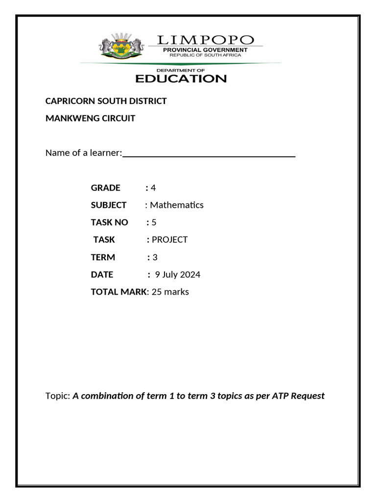 Grade 4 Mathematics Project Term 3 2024 Final | PDF