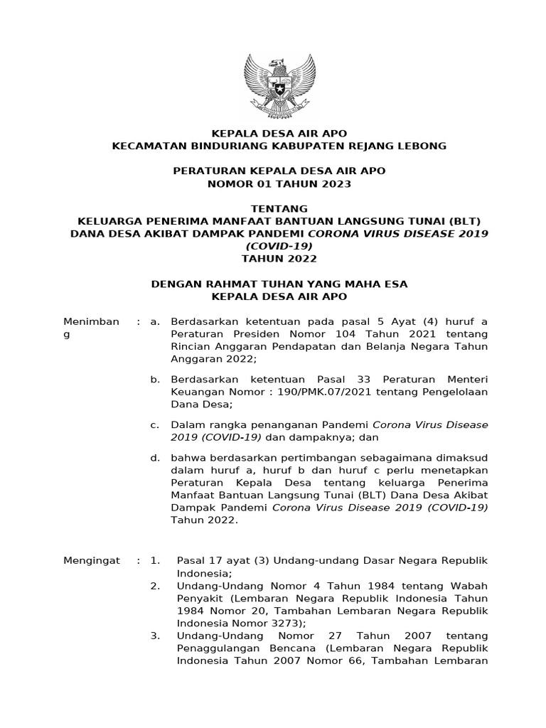 1. Contoh Perkades Blt 2022 | PDF