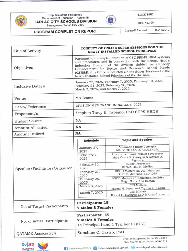 Conduct of Online Super Sessions For The Newly Installed School ...