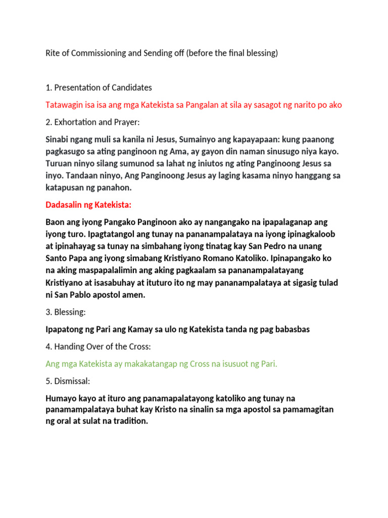 Katekista Commissioning Send Off | PDF