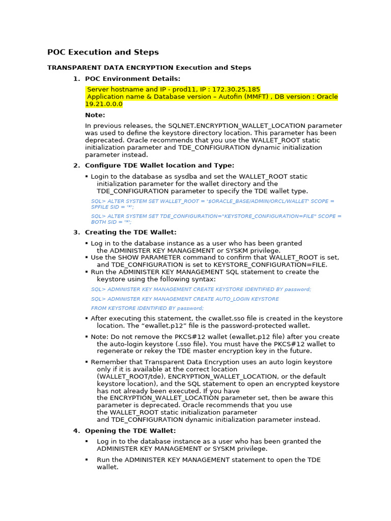 TDE Implementation Steps | PDF | Databases | Password