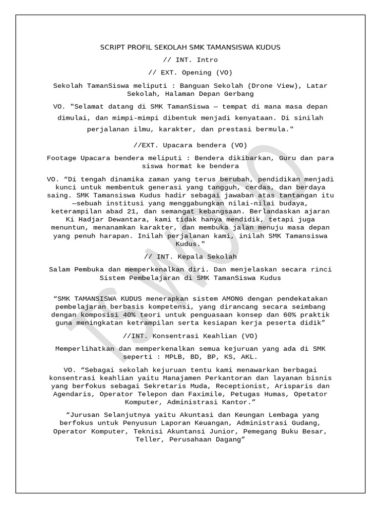 Script Profil Sekolah Smk Tamansiswa Kudus | PDF