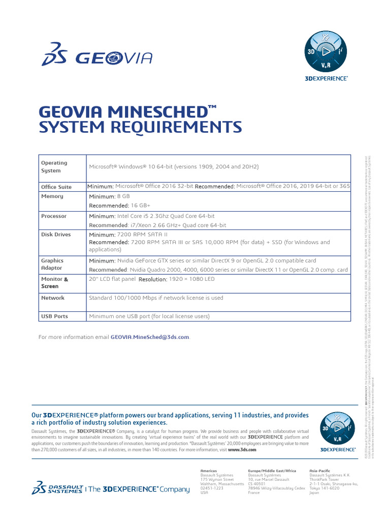 GEOVIA MineSched SysReq Mar21 | PDF | 64 Bit Computing | Computing